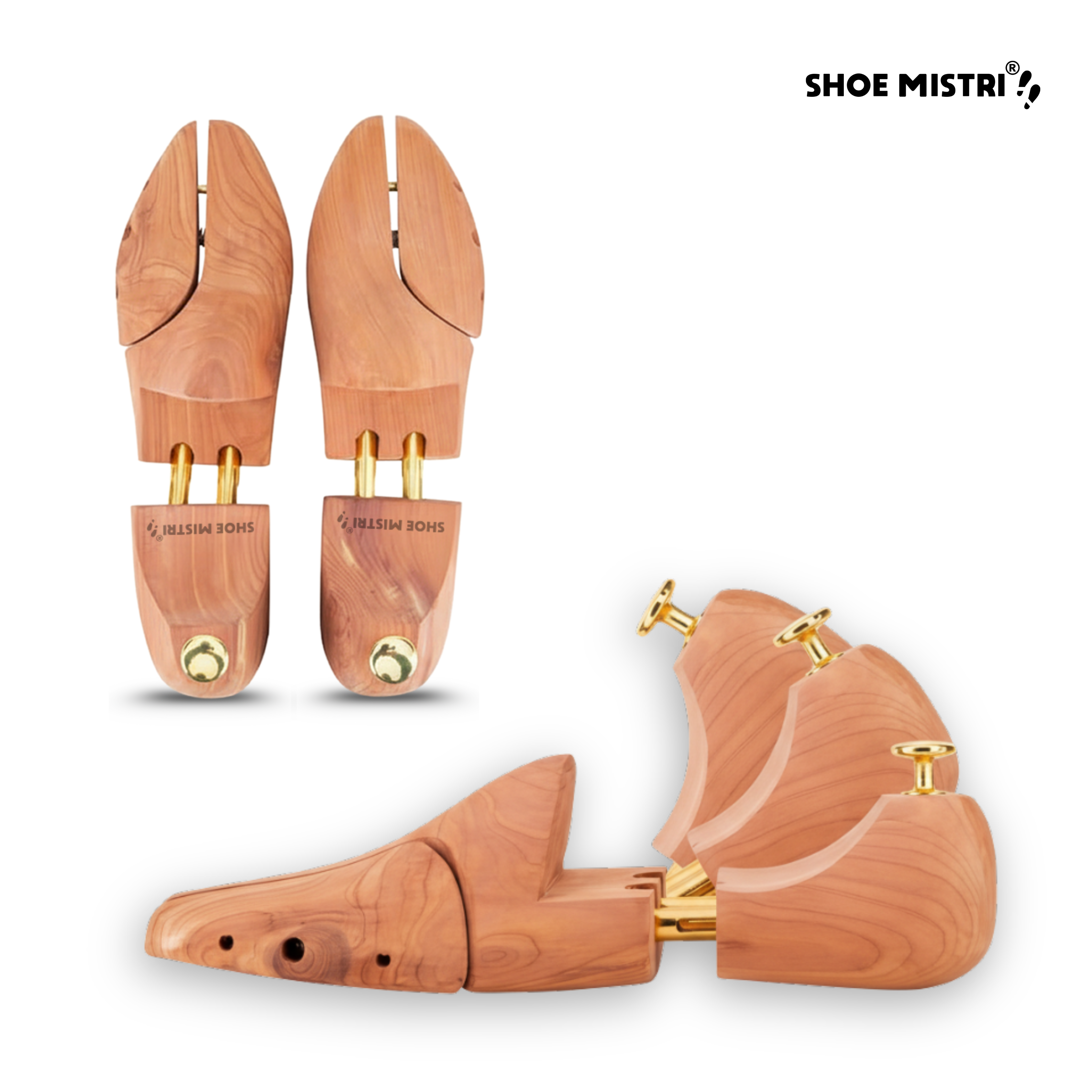 Shoe Mistri Premium Adjustable Wooden Shoe Trees for Sneakers, Shoes